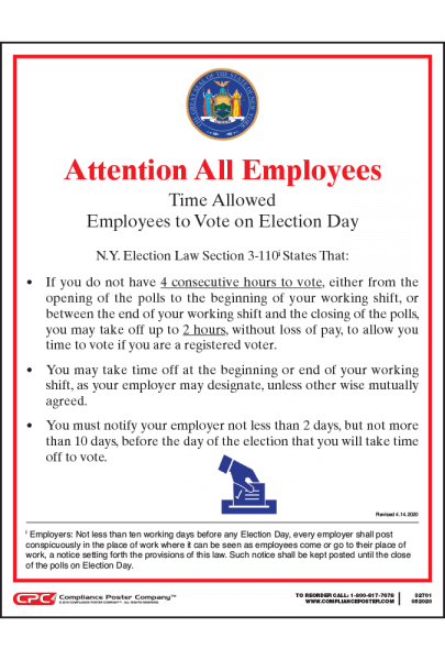 New York Time Off to Vote Poster | Free Shipping $50+