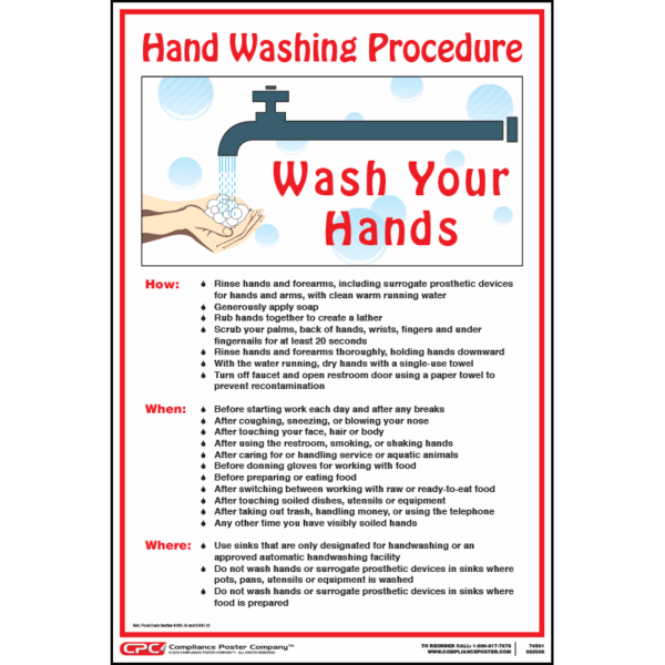 Hand Washing Procedures Poster - Compliance Poster Company