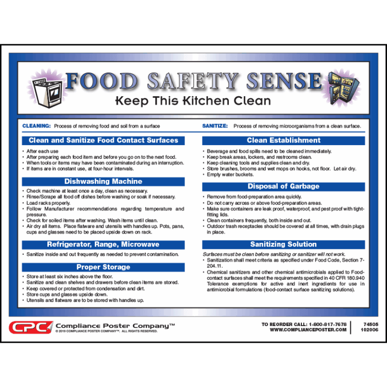 Food Safety Sense Keep Kitchen Clean Poster - Compliance Poster Company