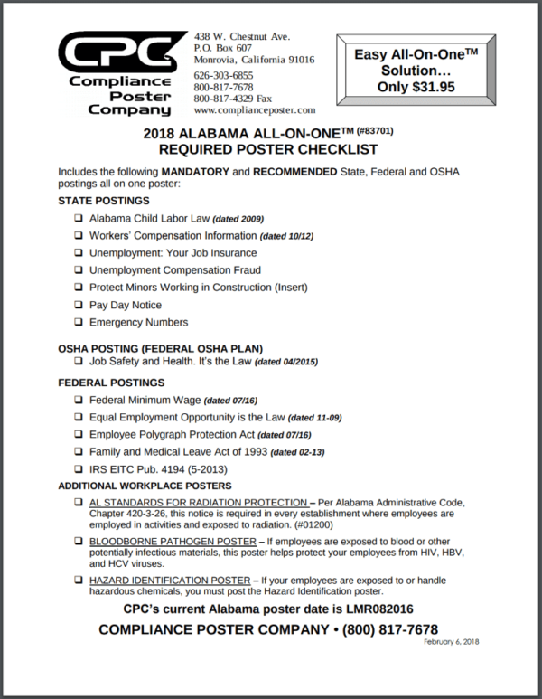 free compliance checklist - Compliance Poster Company