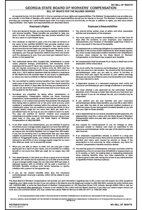 Georgia Releases Updated Workers’ Compensation Bill of Rights Notice ...