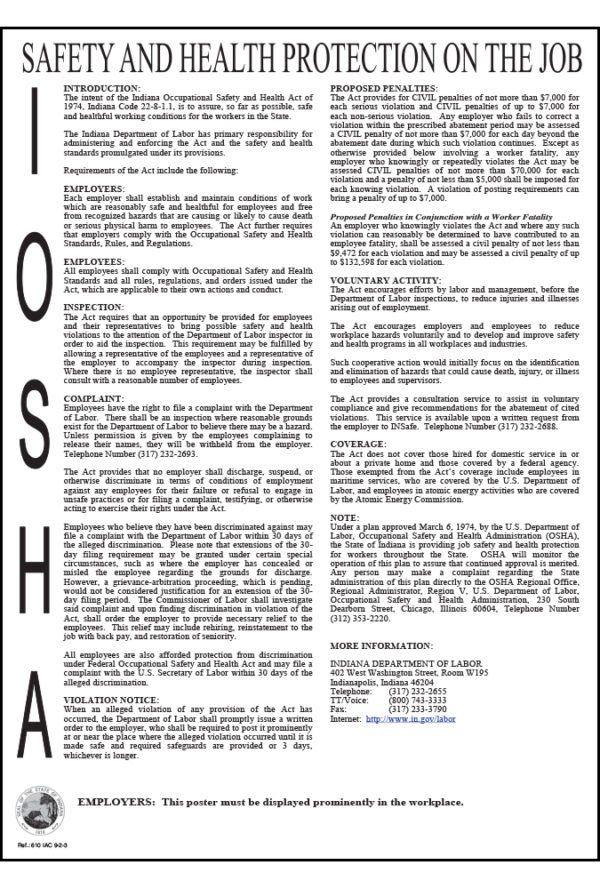 Updated Indiana Safety and Health Protection on the Job Just Released