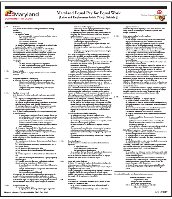 Maryland Updates the Equal Pay for Equal Work Workplace Posting ...
