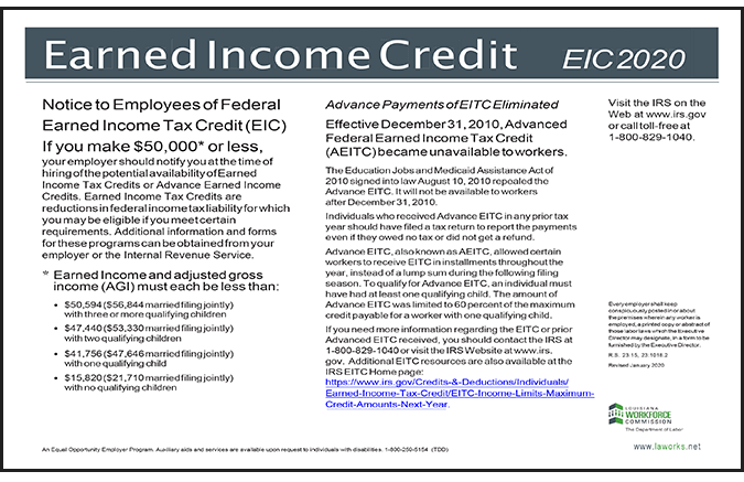 Louisiana Releases Required Annual Earned Income Credit Notice ...