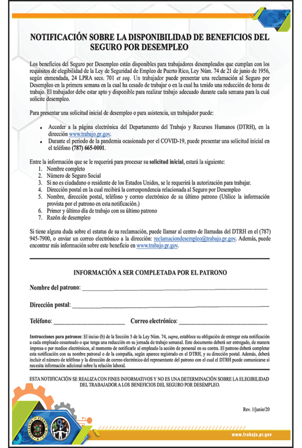 Puerto Rico Unemployment Insurance Notice Updated