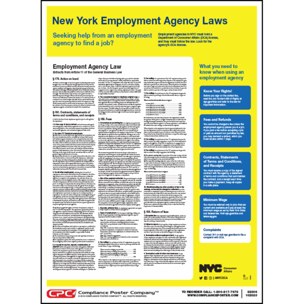 City of New York, NY Employment Agency Laws Poster | CPC