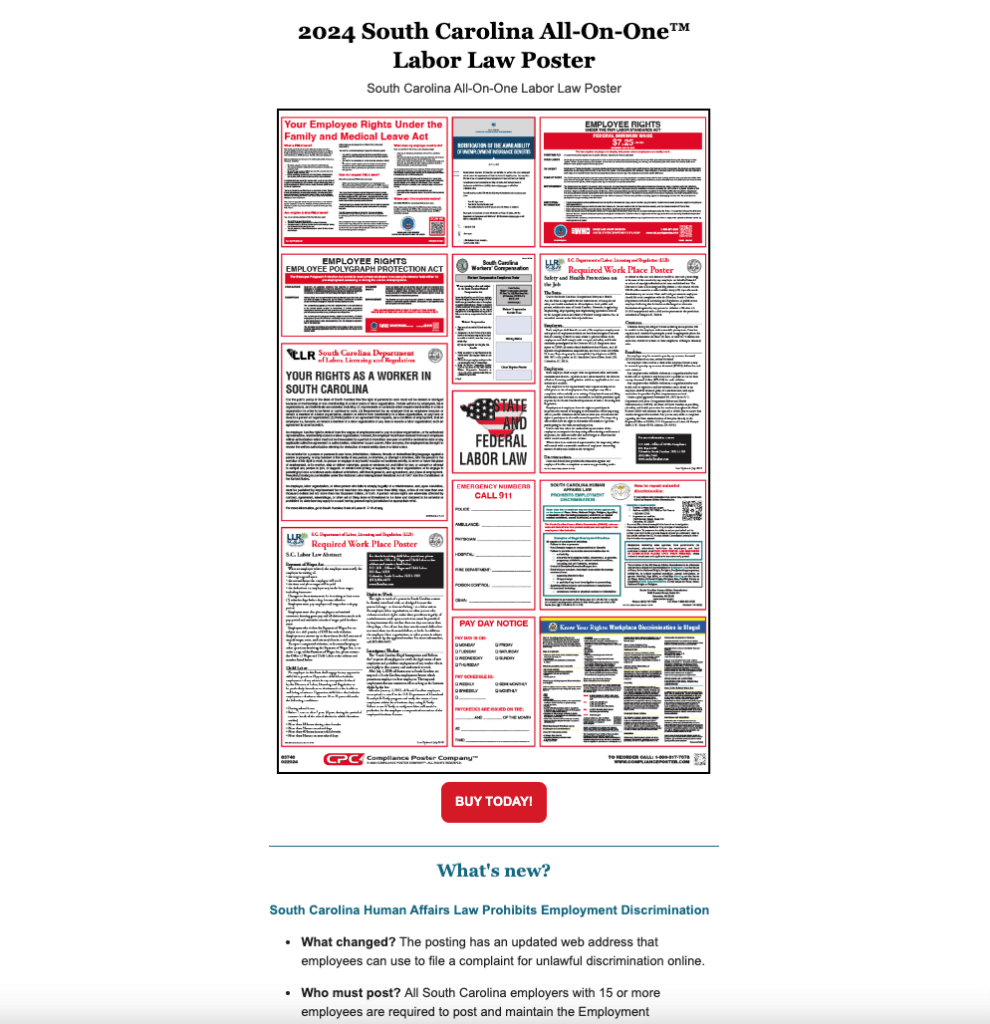 South Carolina 2024 Poster Update - Compliance Poster Company