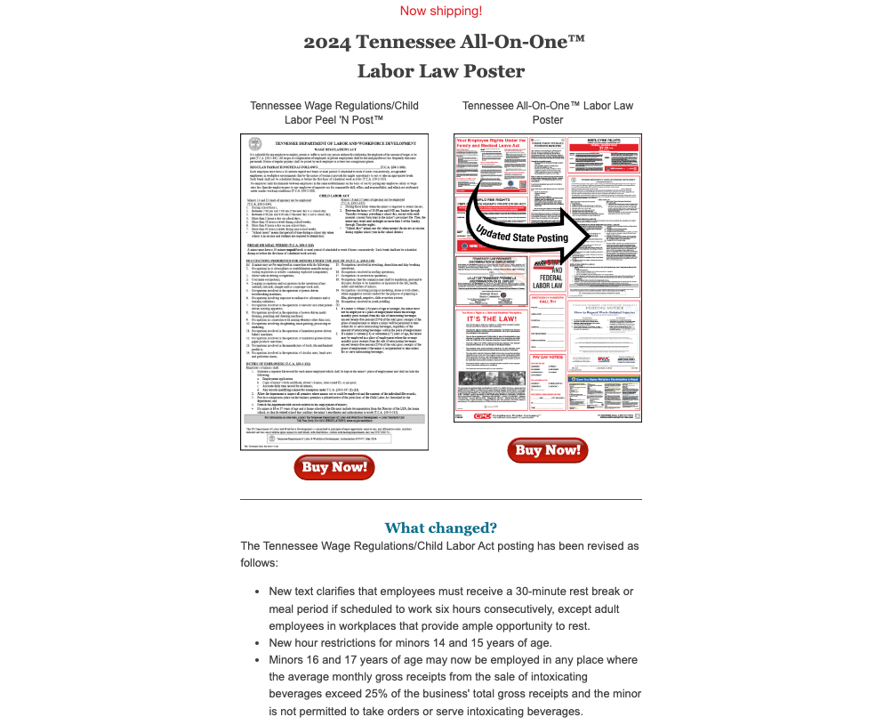 Tennessee 2024 Required Update - Compliance Poster Company Tennessee 2024 Required Update - Compliance Poster Company