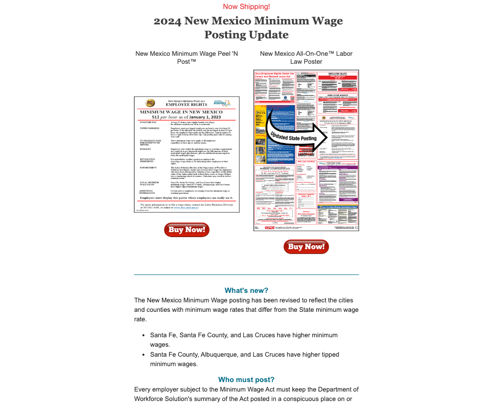 New Mexico Minimum Wage Posting Update Required - Compliance Poster Company