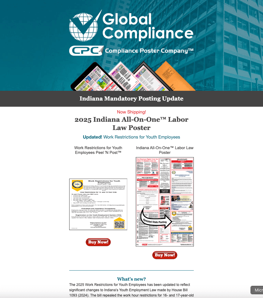 Indiana 2025 Poster Update - Compliance Poster Company