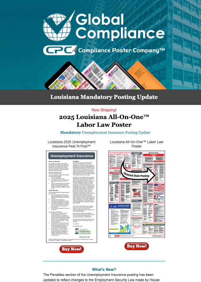 Louisiana Mandatory Unemployment Insurance Posting Update - Compliance ...