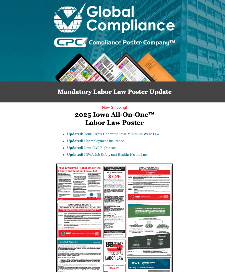 Mandatory Iowa 2025 Labor Law Poster Update - Compliance Poster Company