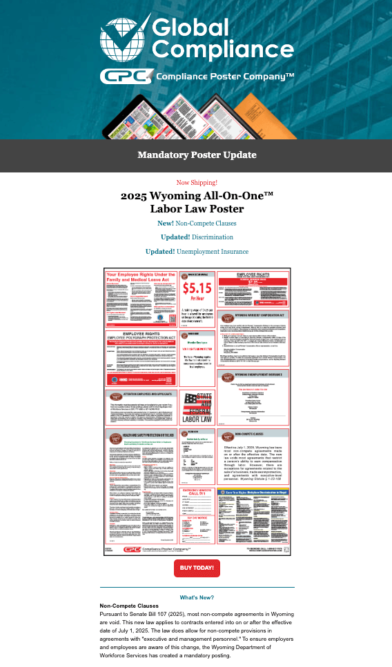 Wyoming 2025 Labor Law Poster Update - Compliance Poster Company