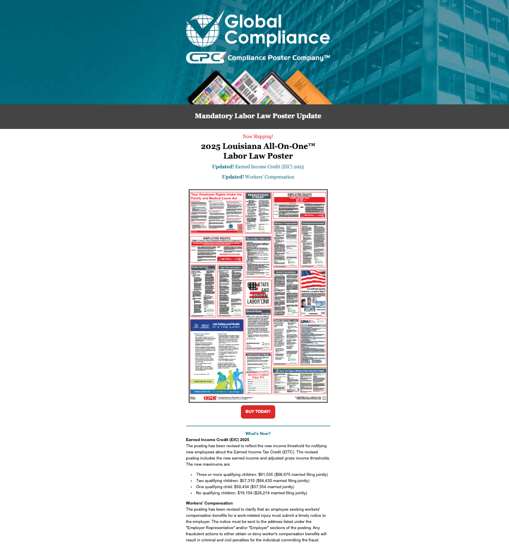 2025 Mandatory Louisiana Poster Update - Compliance Poster Company