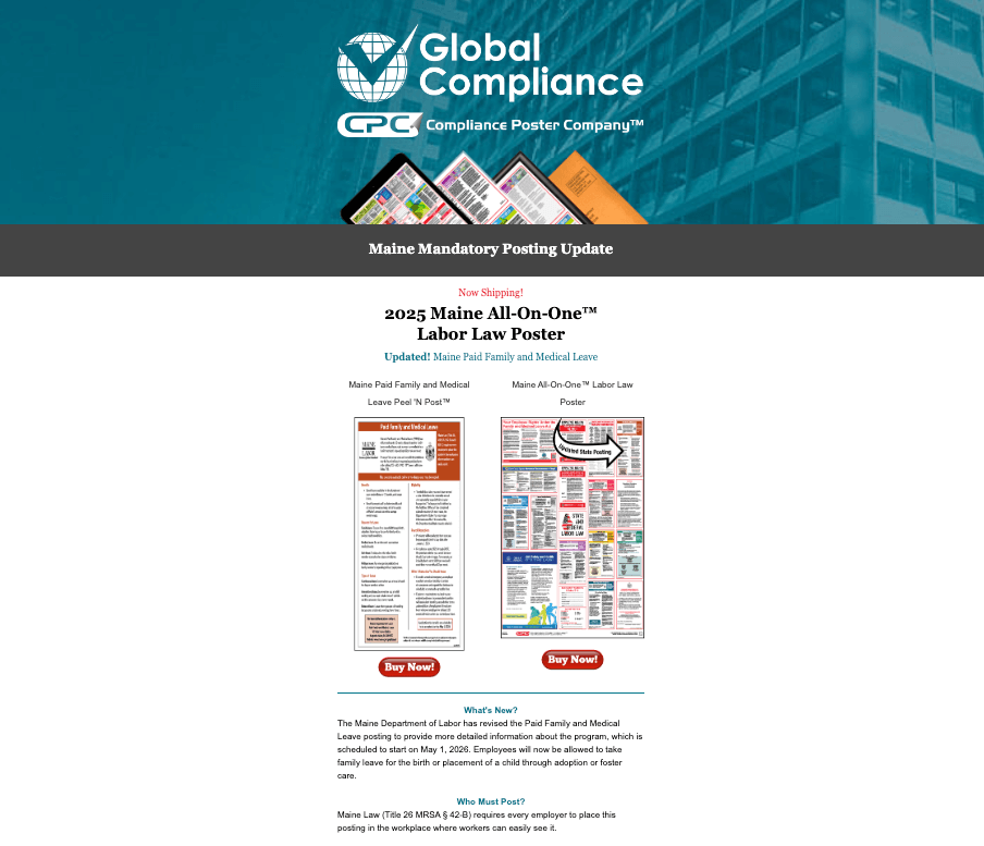 Maine 2025 Mandatory Posting Update - Compliance Poster Company